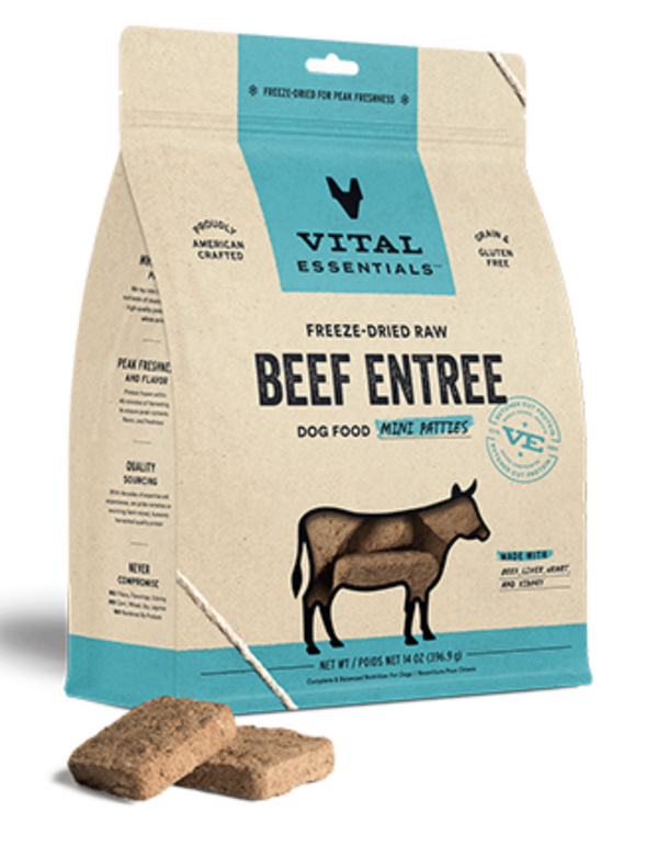 Vital Essentials Freeze-Dried Raw Beef Entree Mini Patties GF Dog Food ...
